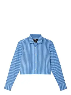 HOMMEGIRLS Classic Stripe Cropped Shirt - Blue White Stripe