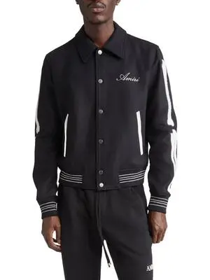 Amiri Bones Wool Blend Varsity Jacket - Black White
