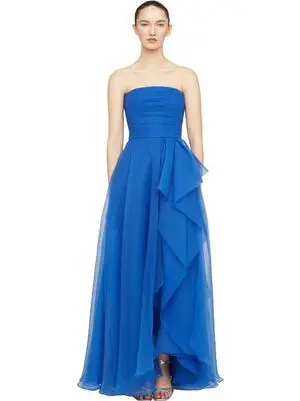Theia Teresa Strapless Draped Gown - Cornflower Blue
