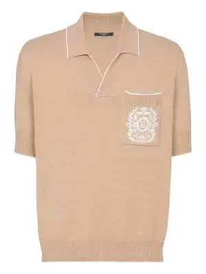 Balmain Knitted Crest-detail Polo Shirt - Beige