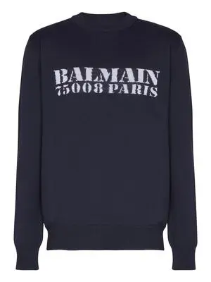 Balmain Merino Wool Logo Sweater - Navy