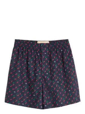 Valentino Garavani Cotton Poplin Bermuda Shorts With Cherryfic Print - Blue