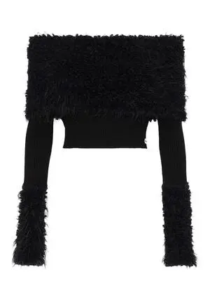 JEAN PAUL GAULTIER Ribbed Knit Sweater With Fuzzy Trim - Black