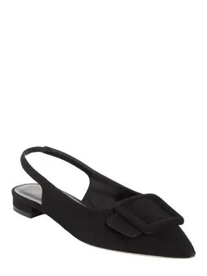Manolo Blahnik Maylura Buckle Slingback Flat - Black