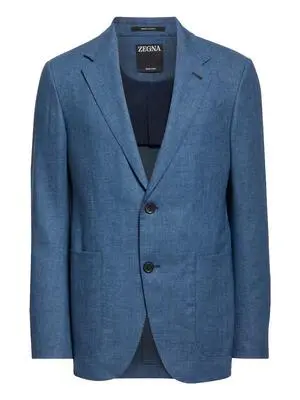 Zegna Oasi Linen Sport Coat - Med Blue Solid