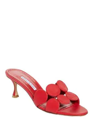 Manolo Blahnik Haribalmu Kitten Heel Sandal Bright Red
