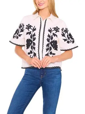 CECE DUPRAZ Embroidered Cotton Button-up Shirt - Eggnog