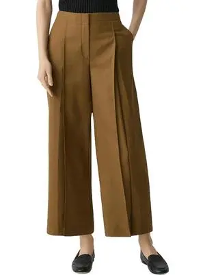 Theory City Pleated High-waisted Wide-leg Trousers - Dark Bronze