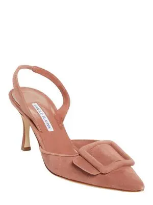 Manolo Blahnik Maysli Buckle Slingback Pump - Medium Brown