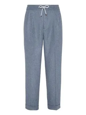 Brunello Cucinelli Trousers With Pleats And Drawstring - Denim