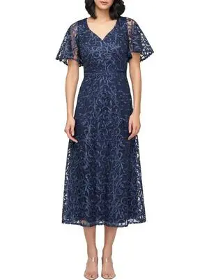 Js Collections Embroidered Cocktail Dress - Navy