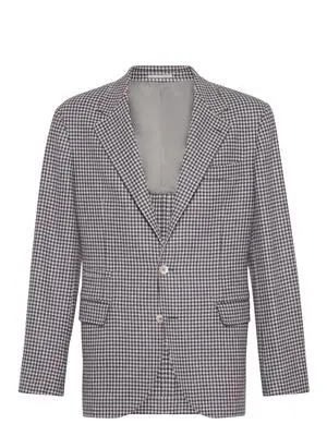 Brunello Cucinelli Houndstooth Deconstructed Blazer - Burgundy