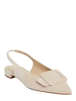 Manolo Blahnik Maylura Buckle Slingback Flats - Light Beige