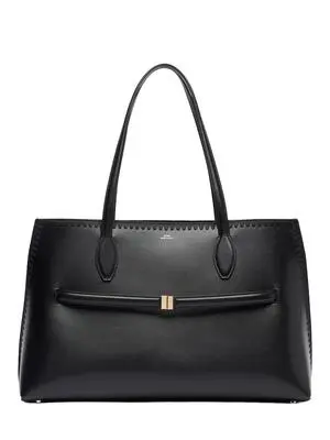 TOTEME Lounge Embroidered Leather Tote Bag - Black