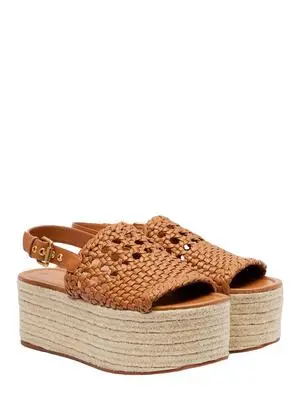 Farm Rio Woven Leather Espadrille Sandals - Brown