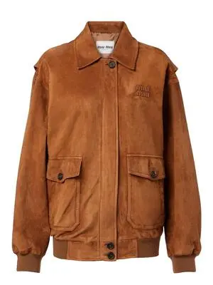 Miu Miu Logo Suede Blouson Jacket - Brown