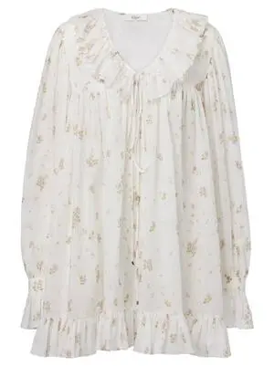 Chloé Printed Ruffled Cotton Minidress - White