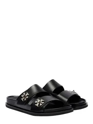 Tory Burch Turnlock Leather Slides - Black
