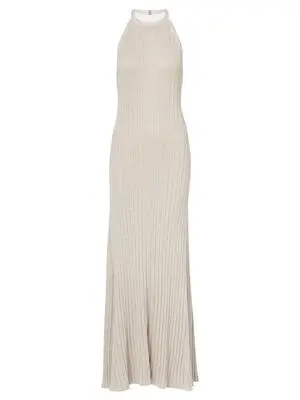 TOM FORD Ribbed-knit Halterneck Lamé Maxi Dress - Silver