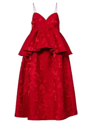 La DoubleJ Satine Matelassé Jacquard Midi Dress - Red