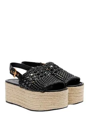 Farm Rio Woven Leather Espadrille Sandals - Black