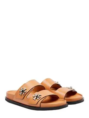 Tory Burch Turnlock Leather Slides - Brown