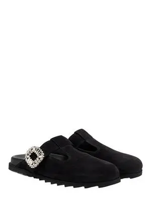 ROGER VIVIER Slidy Viv Suede Mules - Black