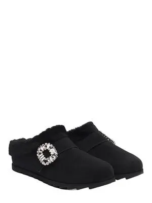 ROGER VIVIER Slidy Viv Suede Mules - Black