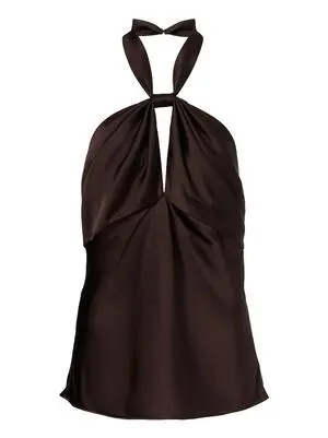 TOM FORD Cutout Halterneck Satin Top - Brown