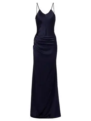 Victoria Beckham Lace-trimmed Satin Maxi Dress - Blue