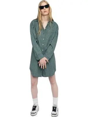 Zadig&Voltaire Striped Poplin Shirt Dress With Embroidered Cuffs - Green