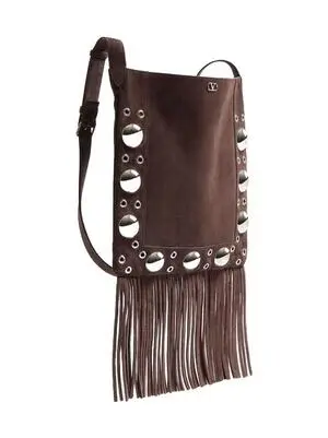 Valentino Garavani Nellcôte Suede Shoulder Bag With Fringe - Brown