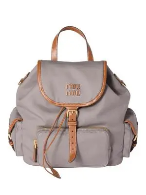 Miu Miu Canvas And Leather Backpack - Aluminum/brandy