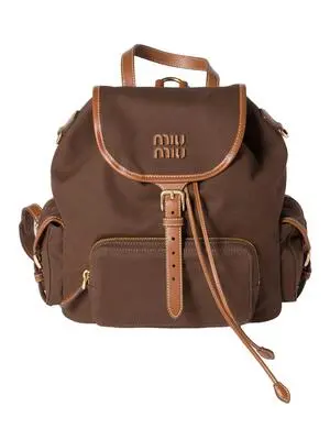 Miu Miu Canvas And Leather Backpack - Cocoa Brown/brandy