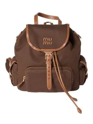 Miu Miu Canvas And Leather Backpack - Cocoa Brown/brandy