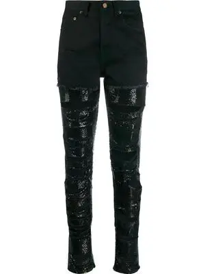 Saint Laurent Sequin-embellished Ripped Skinny Jeans - Black
