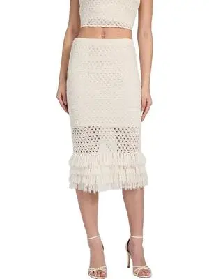 Guess Luca Fringe Hem Open Stitch Midi Skirt - Dove White
