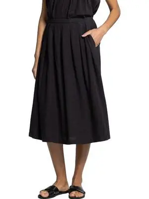 THREAD & SUPPLY Lydia Pleated Linen Blend Midi Skirt - Obsidian