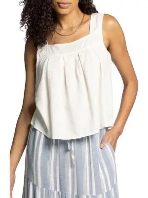 THREAD & SUPPLY Lydia Pleated Linen Blend Tank - White