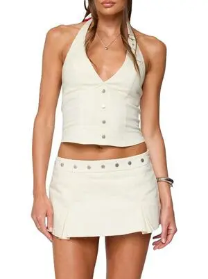 EDIKTED Buckle Halter Cropped Top - Cream