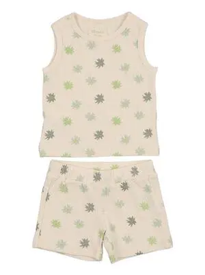 MANIÈRE Floral Ribbed Tank And Shorts Set - Beige Boy