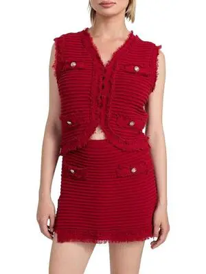 Guess Malina Bouclé Ottoman Stitch Vest Siren Red