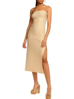 Ramy Brook Nava Metallic Scallop Strapless Midi Dress - Gold Scallop
