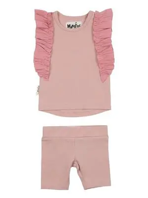 MANIÈRE Ruffle Edge Stretch Cotton Tank & Shorts Set - Blush