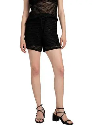 Guess Bella Open Stitch Sweater Shorts - Jet Black Multi