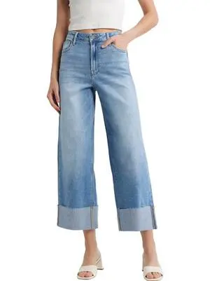 HIDDEN JEANS Cuffed High-waist Wide-leg Jeans - Med.wash