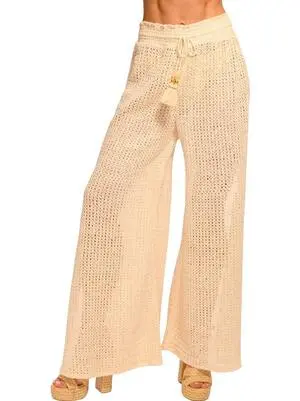 Ramy Brook Tie Waist Crochet Cover-up Pants - Off White Crochet
