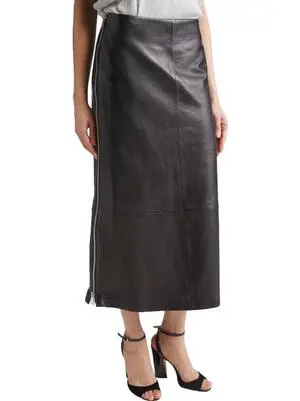 Brandon Maxwell Leather Midi Skirt - Black