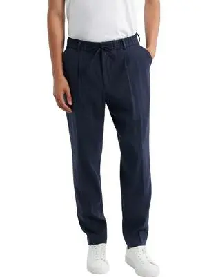 BOSS Tapered Linen-blend Drawstring Pants - Dark Blue