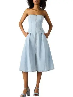 Steve Madden Isla Strapless Denim Dress - Soft Blue